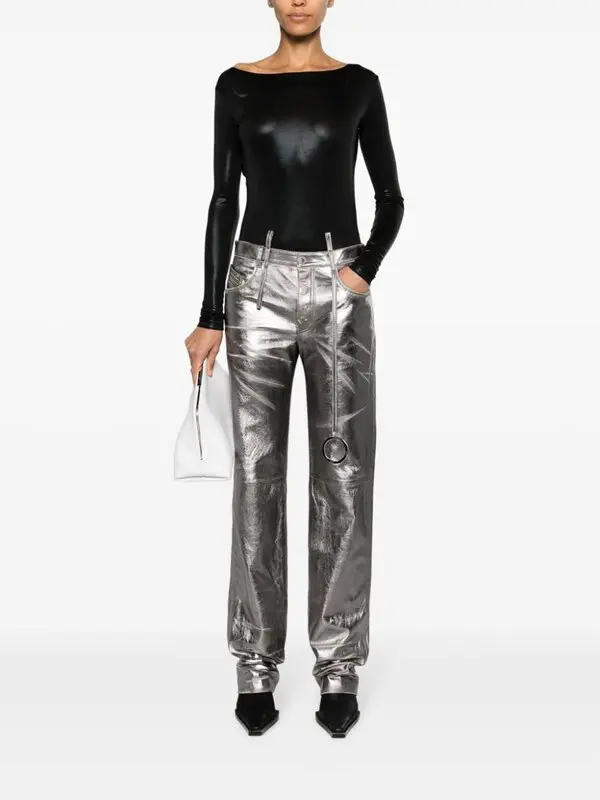 Attico Distressed Straight-leg Leather Trousers