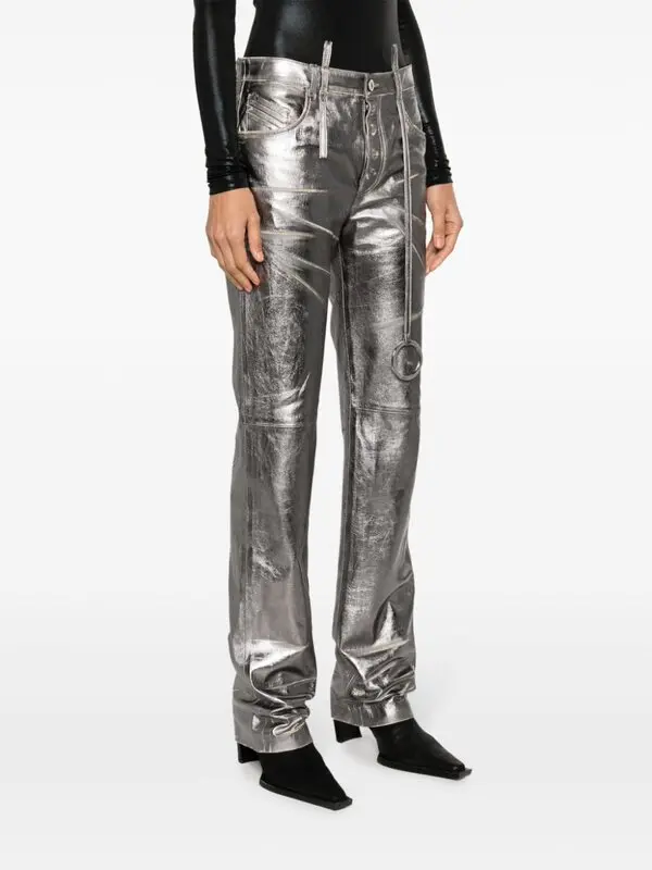 Attico Distressed Straight-leg Leather Trousers