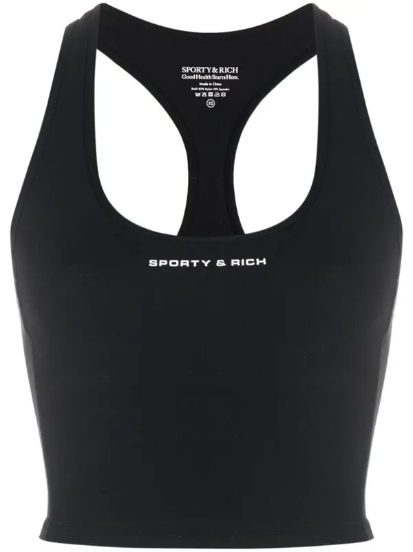 SPORTY & RICH Logo-print Crop Top - Black