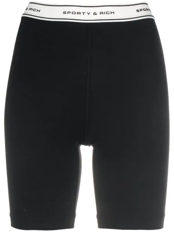 SPORTY & RICH Logo-waistband Shorts - Black