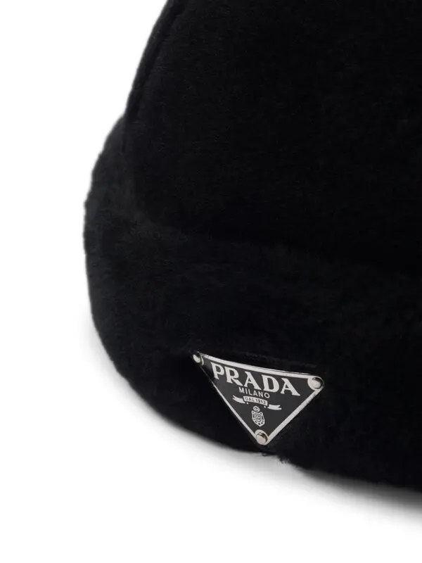 Prada Shearling Hat With Triangle Logo