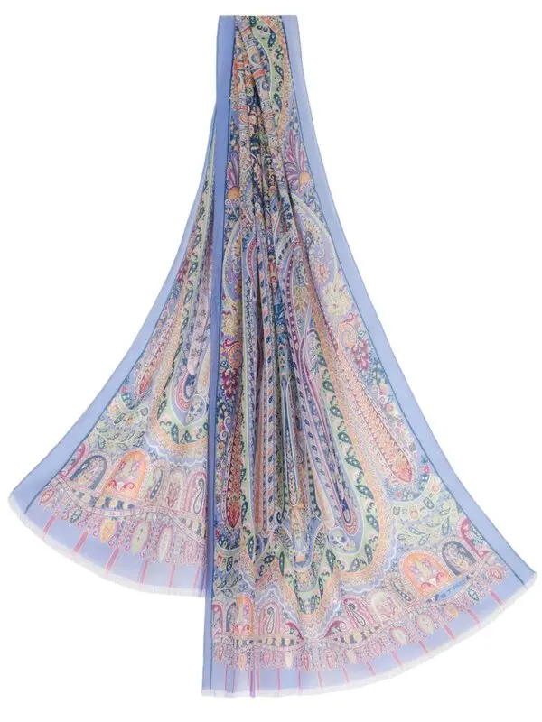 Etro Paisley-print Frayed Scarf - Blue