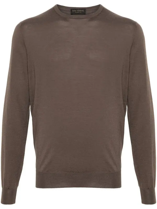 DELL'OGLIO Crew-neck Rib-trim Jumper - Brown
