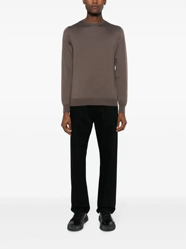 DELL'OGLIO Crew-neck Rib-trim Jumper - Brown