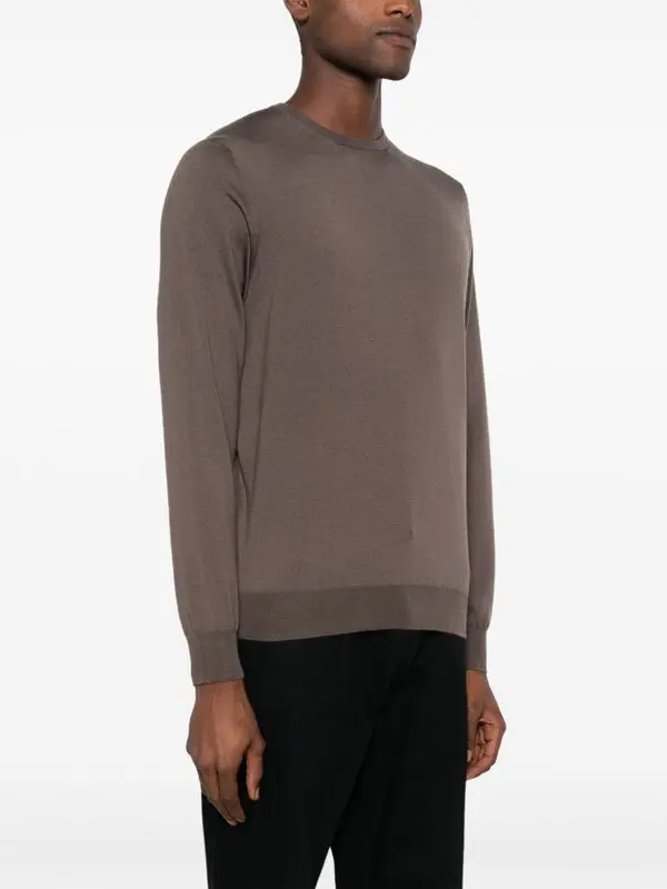 DELL'OGLIO Crew-neck Rib-trim Jumper - Brown