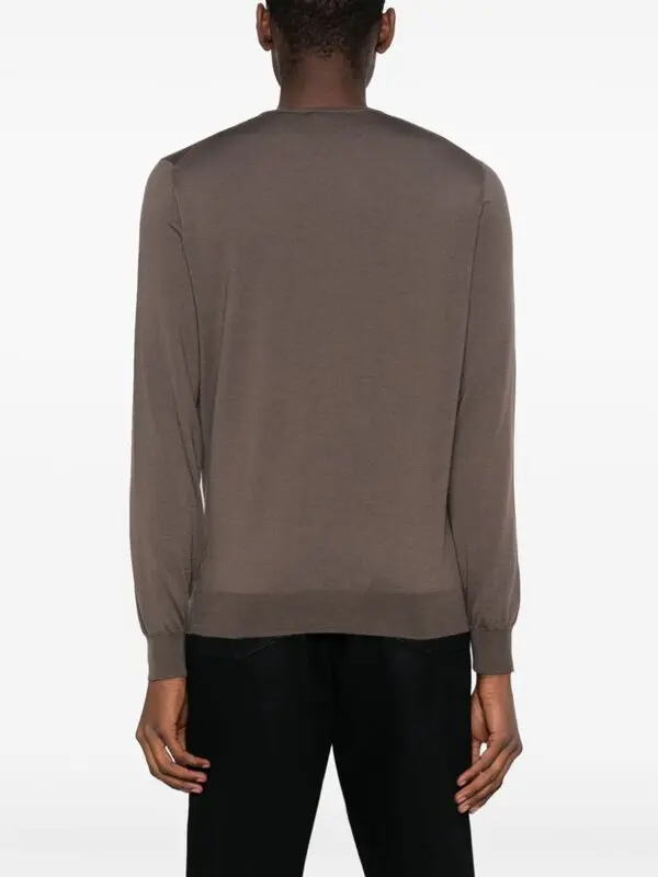 DELL'OGLIO Crew-neck Rib-trim Jumper - Brown