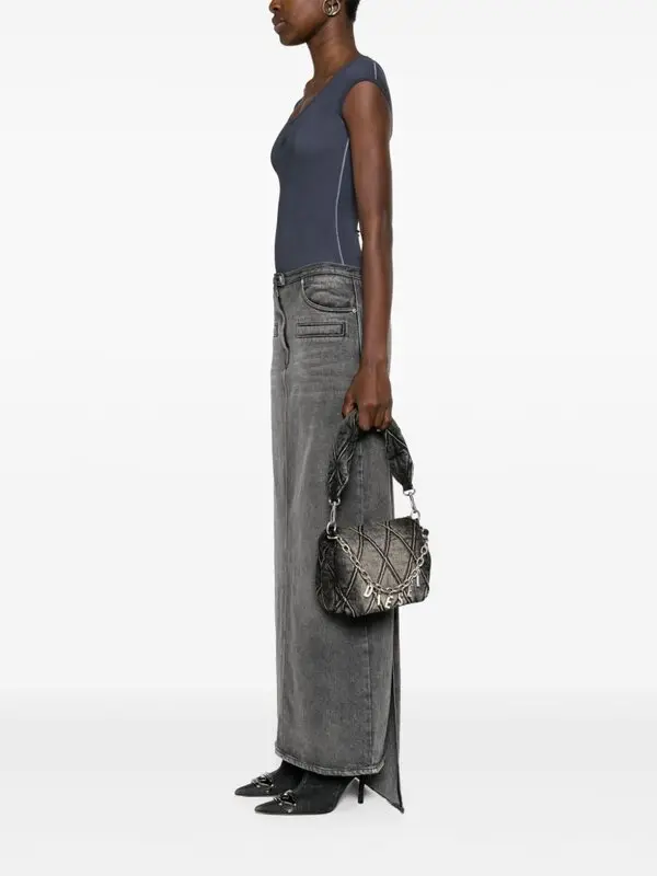 DIESEL® Small Logo-charm Quilted Denim Bag - Black