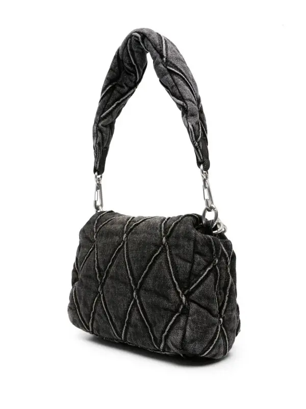 DIESEL® Small Logo-charm Quilted Denim Bag - Black