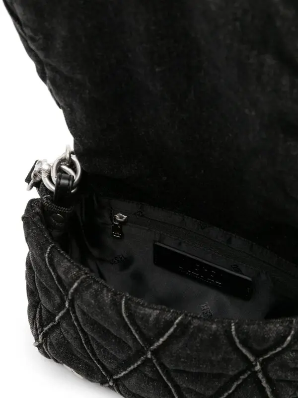 DIESEL® Small Logo-charm Quilted Denim Bag - Black