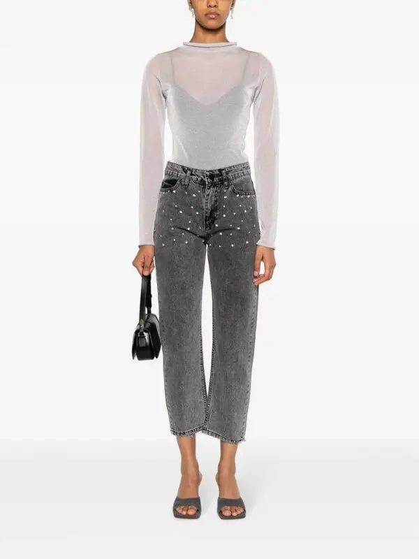 ANA RADU Crystal-embellished Cropped Jeans - Grey