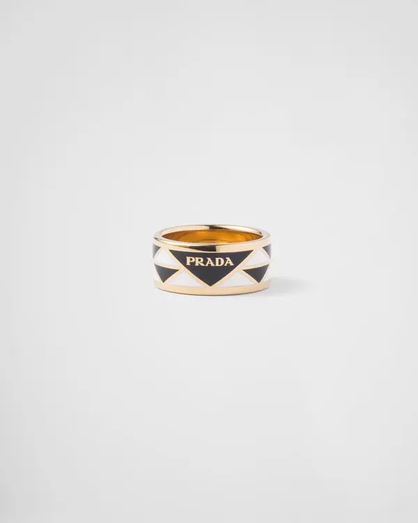 Prada Enameled Metal Ring - Black/white