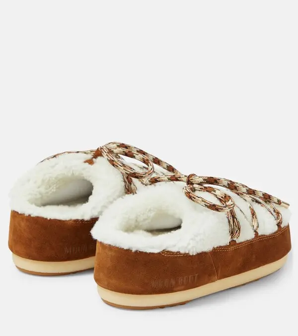 Moon Boot Suede-trimmed Shearling Mules - White