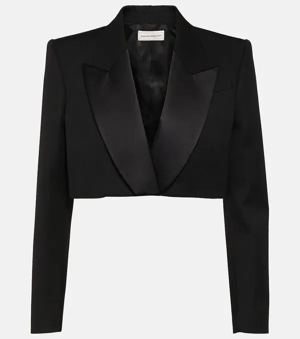 Alexander McQueen Cropped Wool Tuxedo Jacket