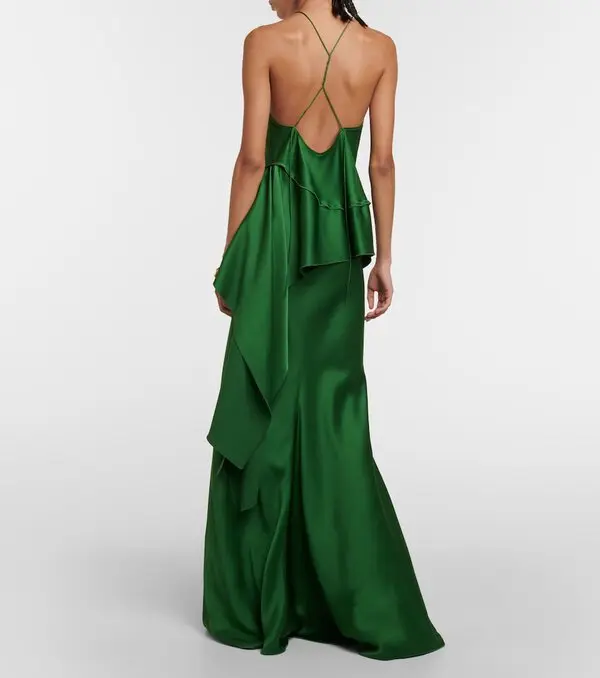 Victoria Beckham Draped Satin Top With Floral Appliqu - Green