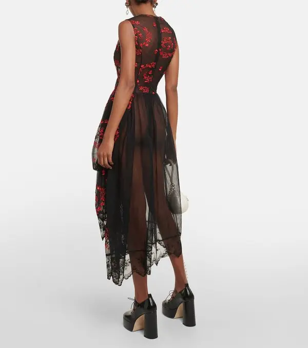 Simone Rocha Floral Embroidered Tulle Midi Dress