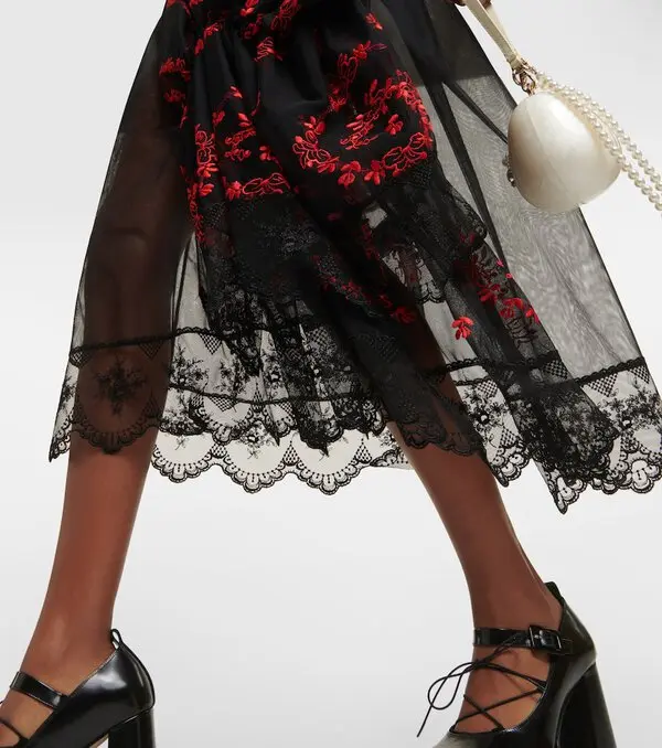 Simone Rocha Floral Embroidered Tulle Midi Dress