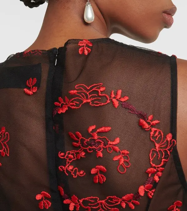 Simone Rocha Floral Embroidered Tulle Midi Dress