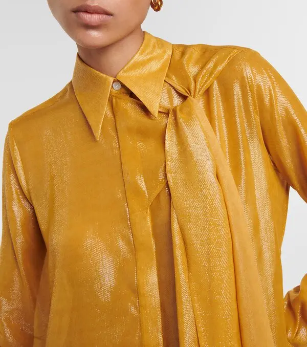 Victoria Beckham Draped Tie-neck Lamé Blouse
