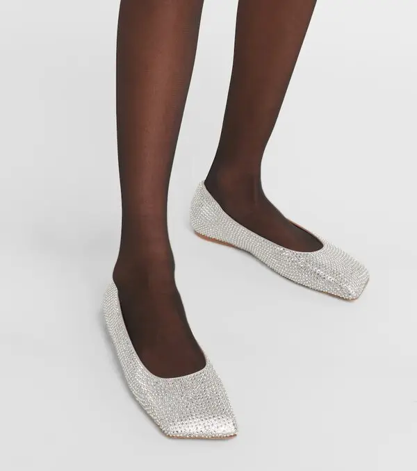 Amina Muaddi Ane Embellished Ballet Flats - Silver