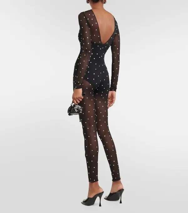 Oseree Gem Embellished Mesh Jumpsuit