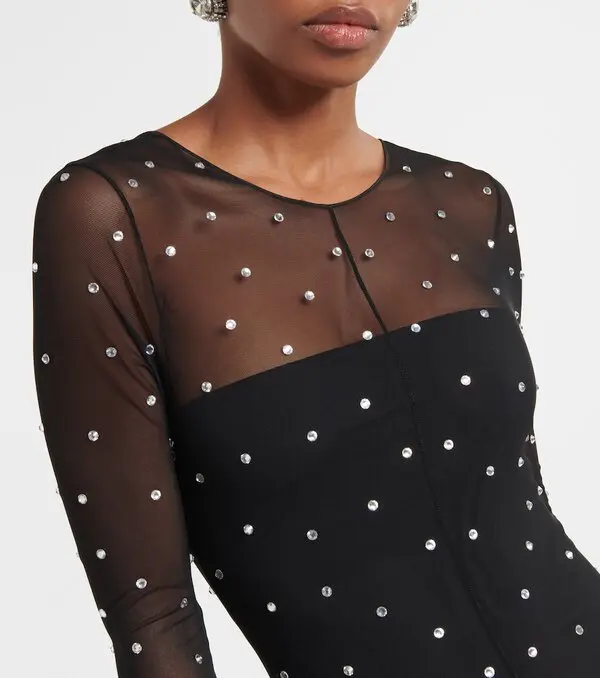 Oseree Gem Embellished Mesh Jumpsuit
