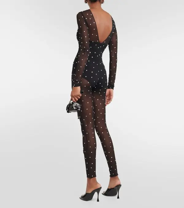 Oseree Gem Embellished Mesh Jumpsuit