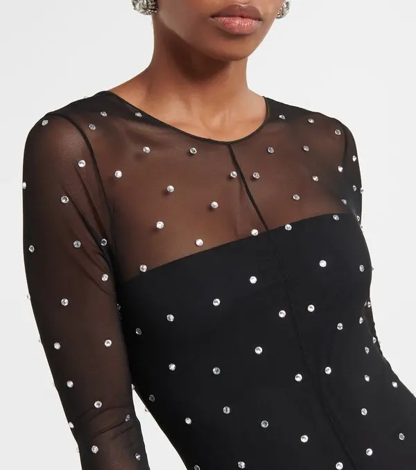 Oseree Gem Embellished Mesh Jumpsuit