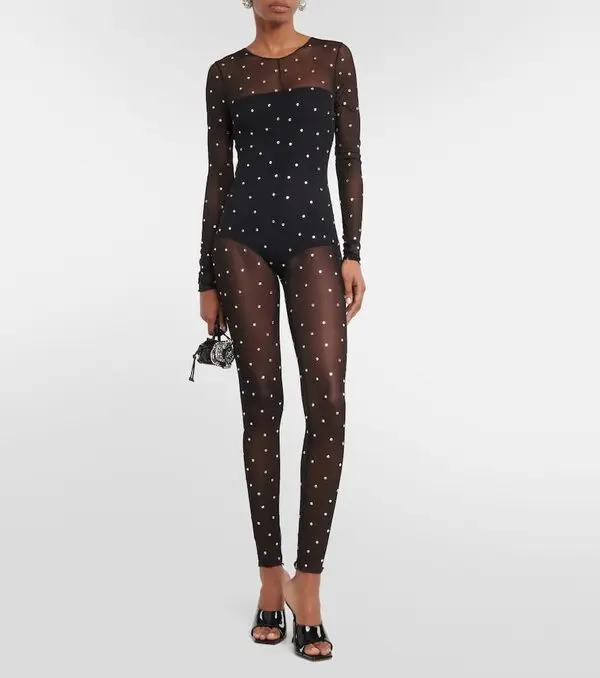 Oseree Gem Embellished Mesh Jumpsuit