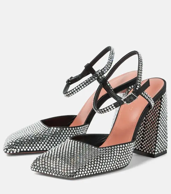 Amina Muaddi Charlotte 95 Embellished Pumps - Black