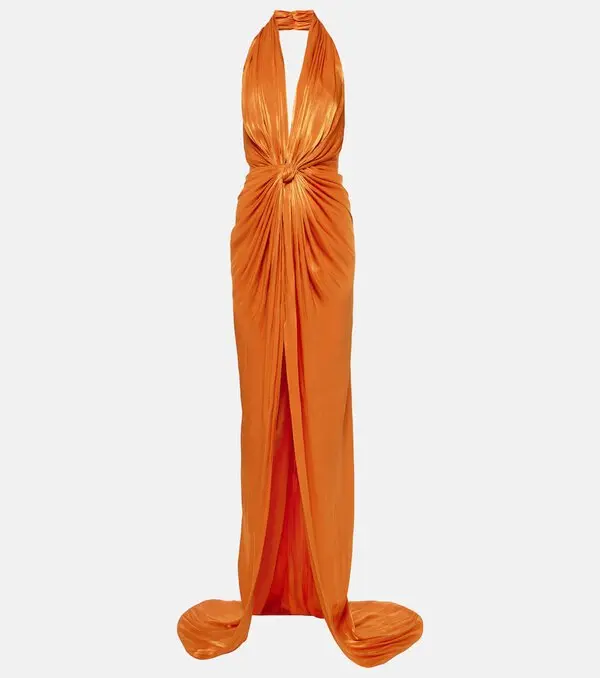 Costarellos Colette Gathered Halterneck Gown - Orange
