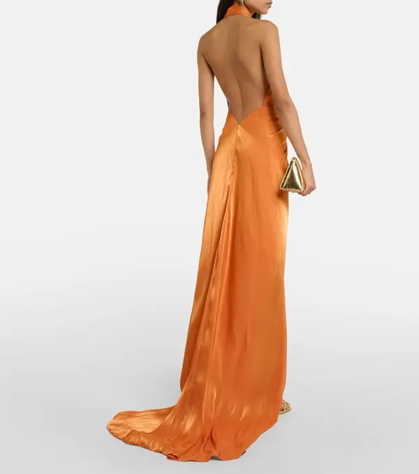 Costarellos Colette Gathered Halterneck Gown - Orange