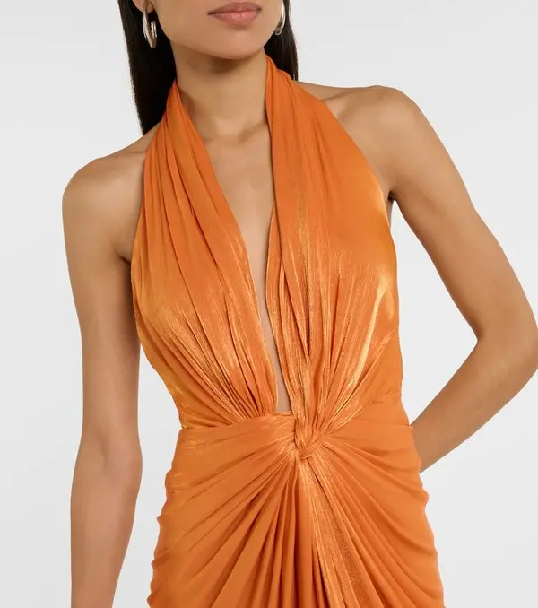 Costarellos Colette Gathered Halterneck Gown - Orange