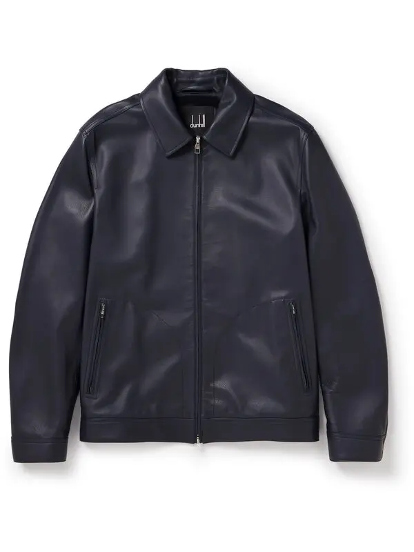 Dunhill Leather Blouson Jacket In Blue - 50% Off | Editorialist