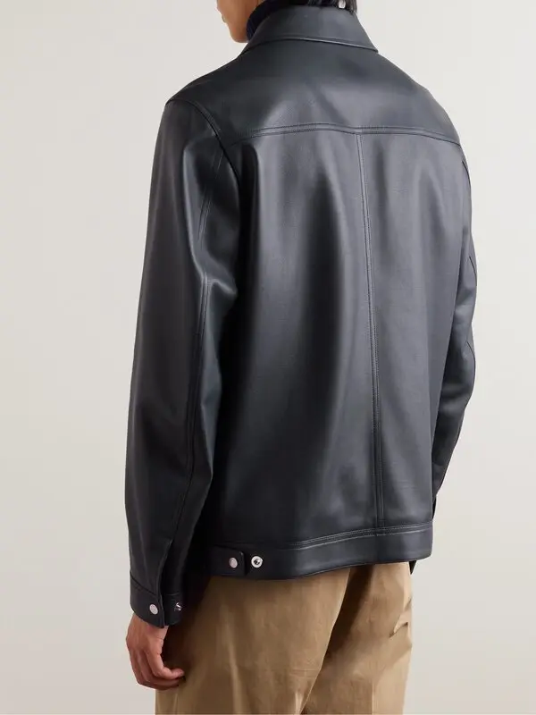 Dunhill Leather Blouson Jacket In Blue - 50% Off | Editorialist