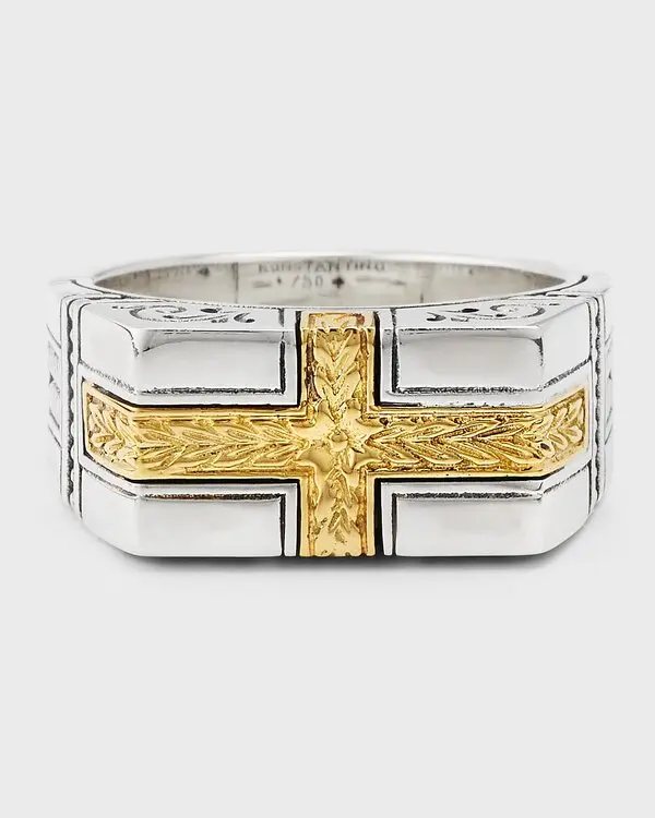 Konstantino Sterling Silver And 18k Yellow Gold Laurel Cross Ring - Sg
