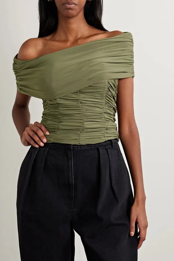 Tibi Convertible Ruched Jersey Top