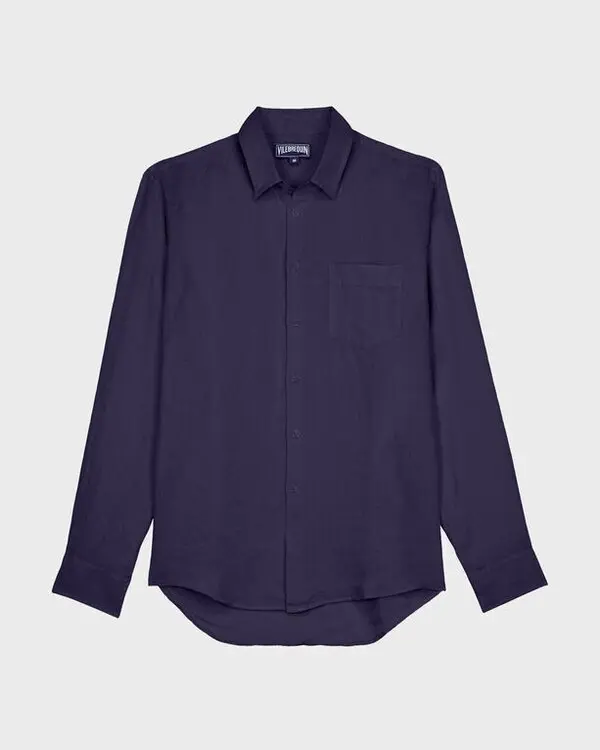 Vilebrequin Linen Shirt Solid Shirt Caroubis - Blue