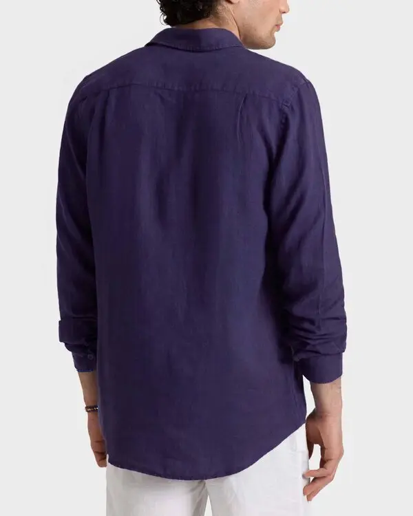 Vilebrequin Linen Shirt Solid Shirt Caroubis - Blue