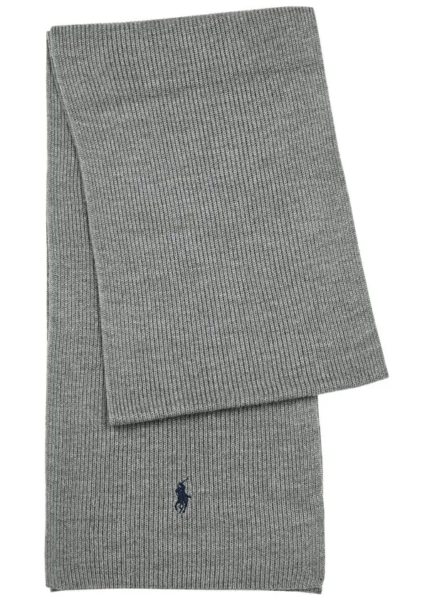Polo Ralph Lauren Logo-embroidered Ribbed Wool Scarf - Grey
