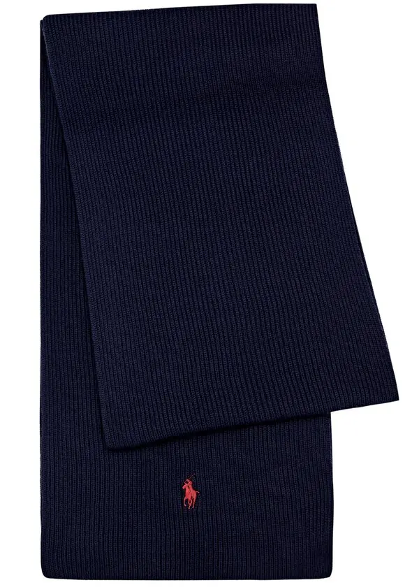Polo Ralph Lauren Logo-embroidered Ribbed Wool Scarf - Navy