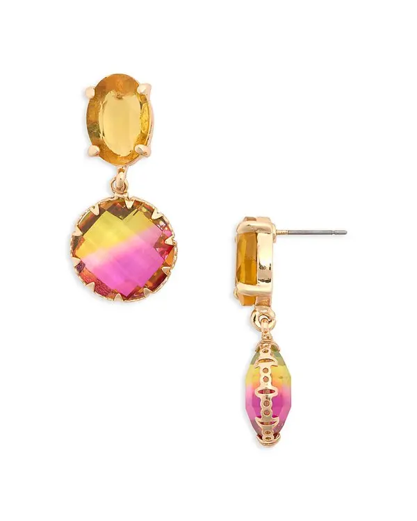 Aqua Ombre Glass Drop Earrings - Pink/gold
