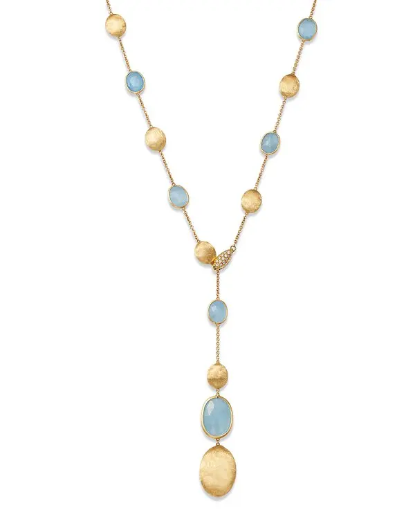 Marco Bicego 18k Yellow Gold, Aquamarine, And Diamond Lariat Necklace - Blue/gold