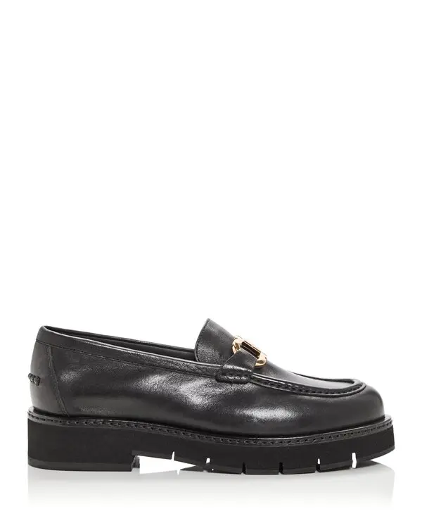 FERRAGAMO Maryan Gancini Lug Sole Loafers - Black