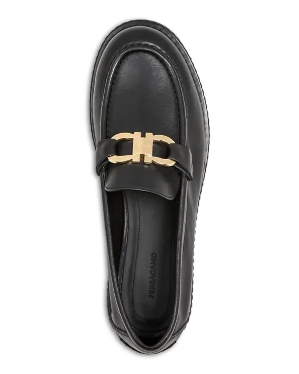 FERRAGAMO Maryan Gancini Lug Sole Loafers - Black