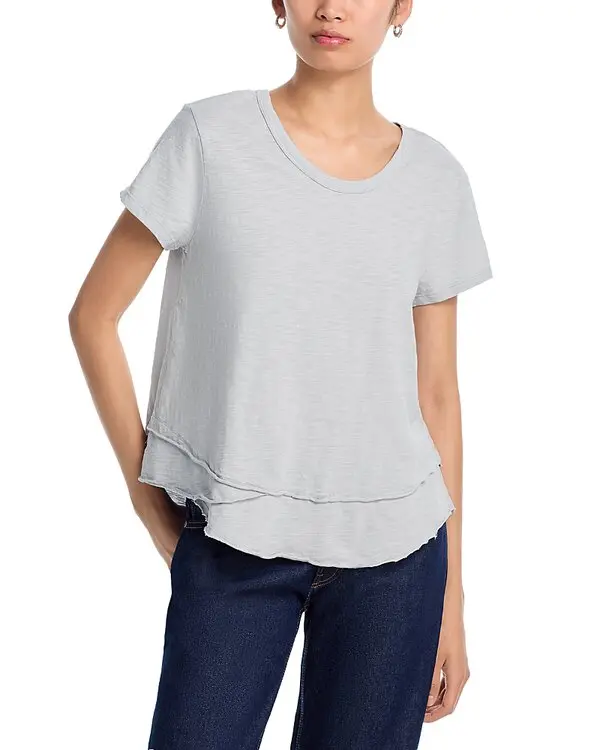 Wilt Tiered Hem Slub Jersey Mock Layer Tee - Mist