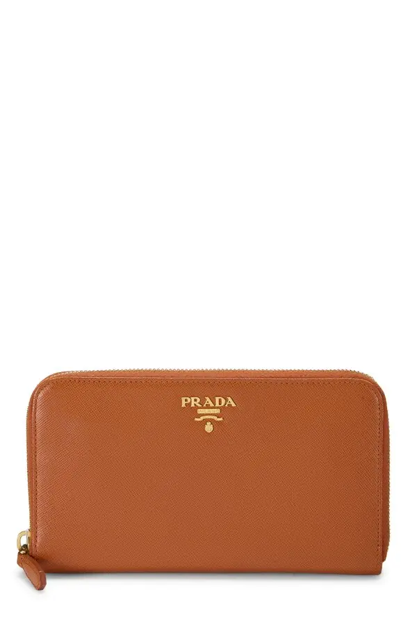 Prada Saffiano Zip Around Wallet - Orange