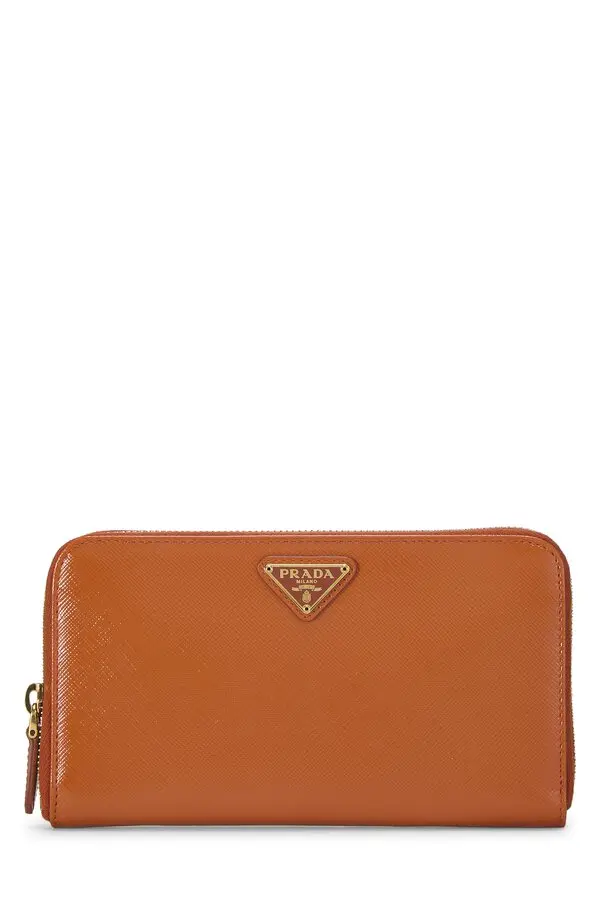 Prada Saffiano Zip Around Wallet - Orange