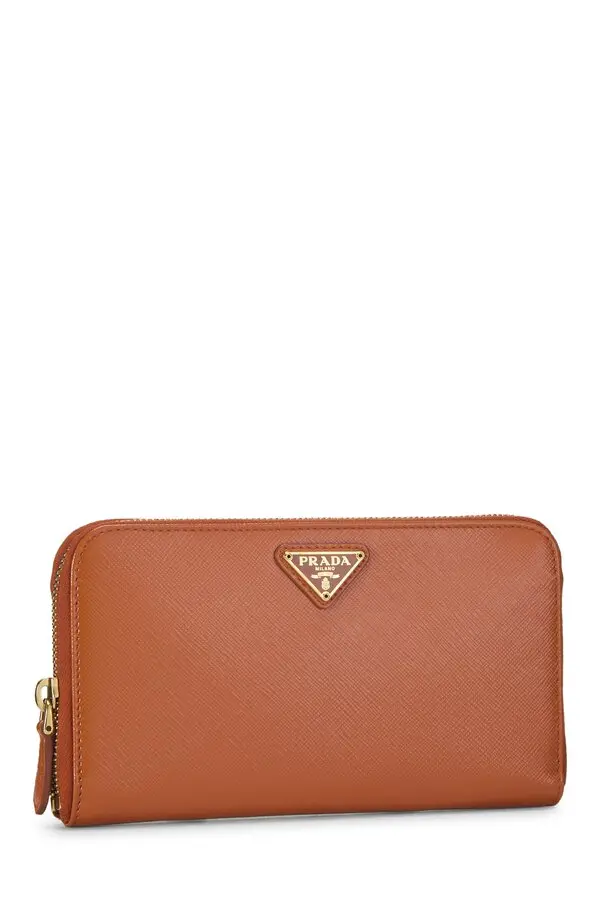Prada Saffiano Zip Around Wallet - Orange