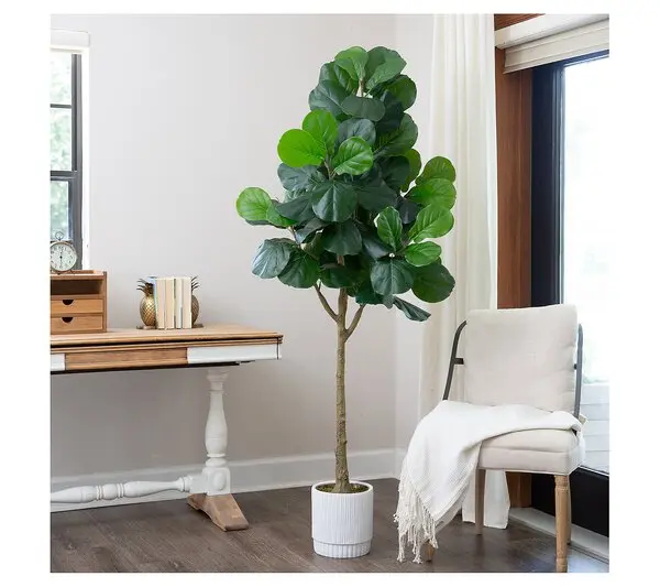 NEARLY NATURAL 6' Artificial Fiddle Leaf Fig Tr Ee In Planter