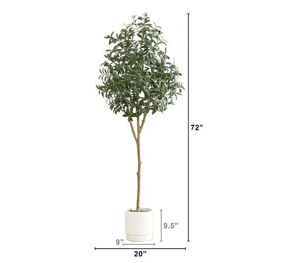 NEARLY NATURAL 6' Artificial Olive Tree With Pl Anter